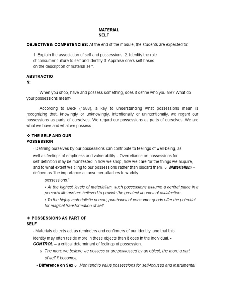 MODULE OUTLINE Material Self Edit | PDF | Self | Consumerism