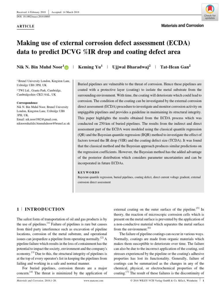 Making Use of External Corrosion Defect Assessment (ECDA) Data To Predict DCVG %IR Drop and ...