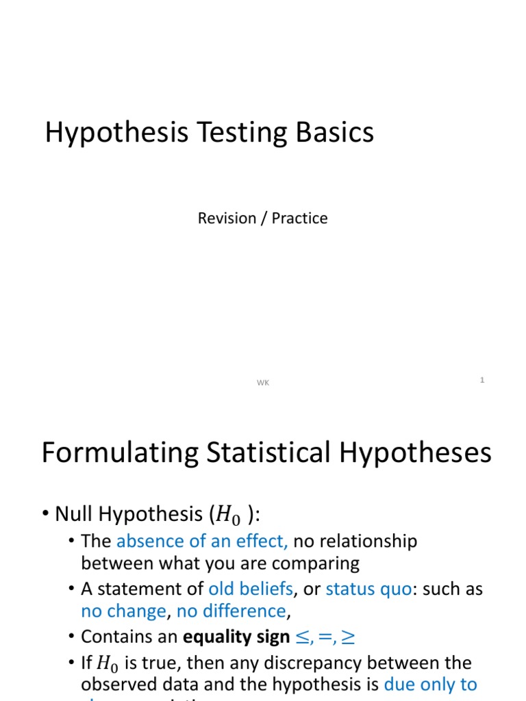 Hypothesis Testing Basics: Revision / Practice | PDF | Hypothesis ...
