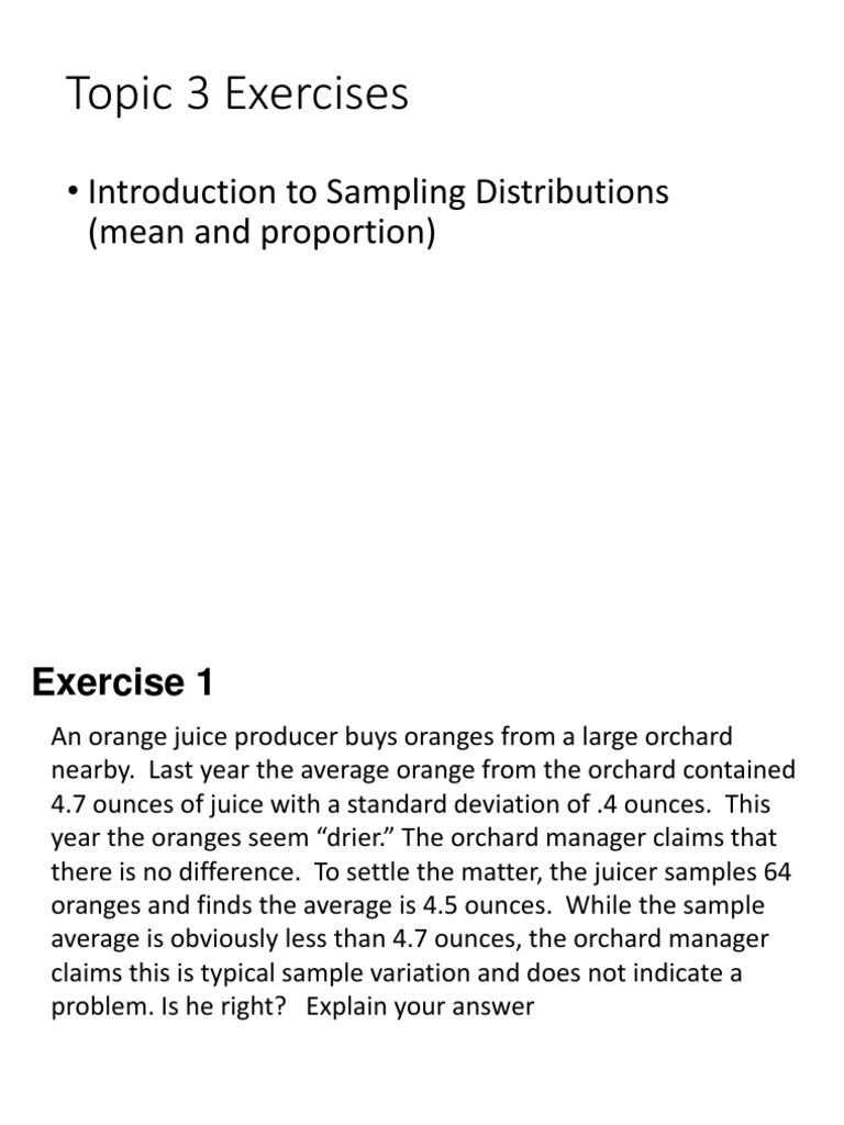 Topic 3 Exercises: - Introduction To Sampling Distributions (Mean and Proportion) | Download ...