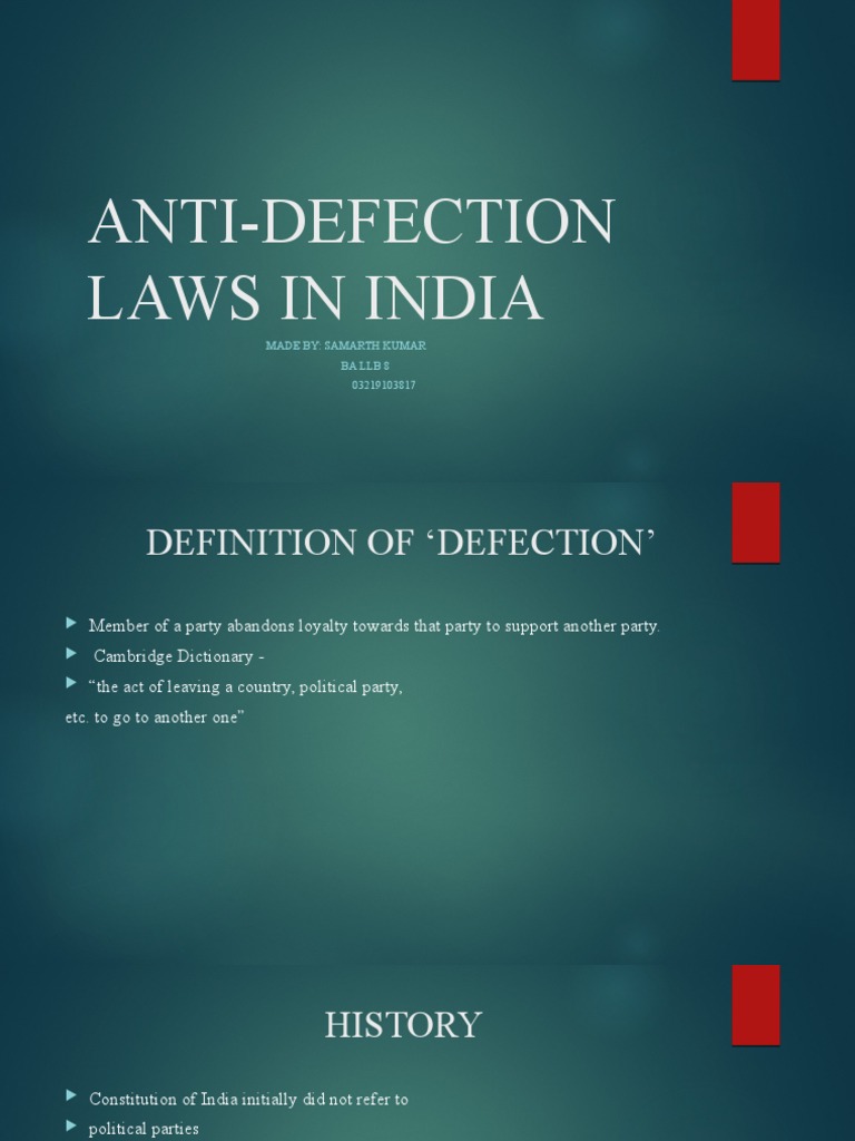 Anti-Defection Laws in India | PDF | Constitutional Law | Separation Of ...