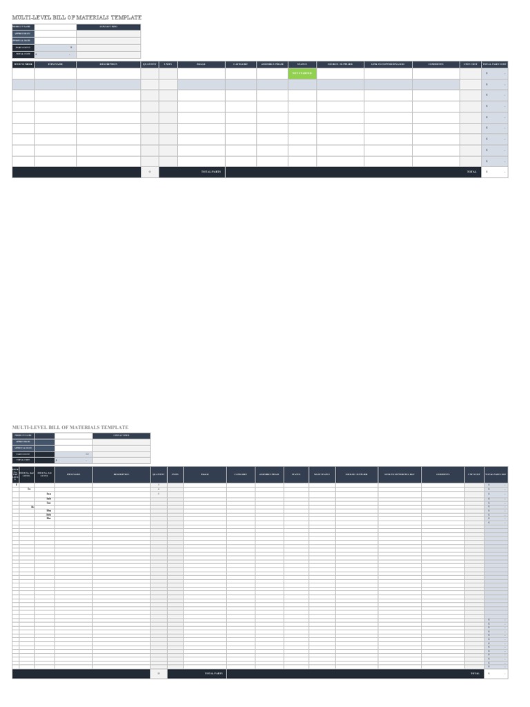 Multi-Level Bill of Materials Template: Not Started | PDF | Business ...