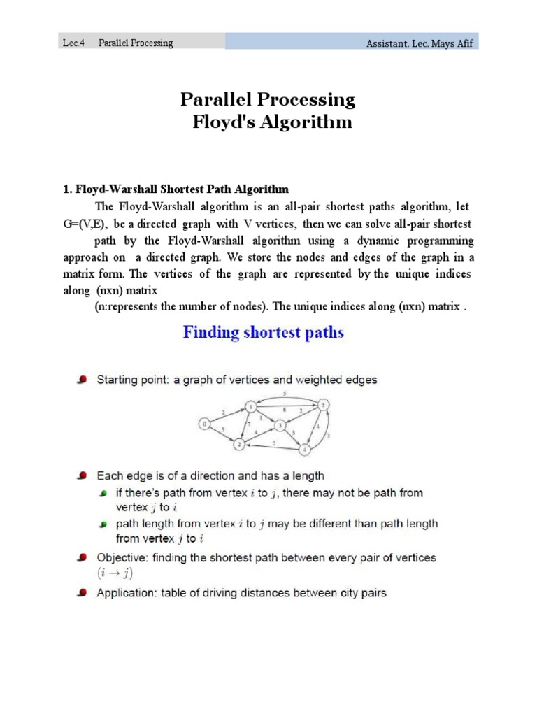 Parallel Processing Floyds Algorithm Pdf Computer Science Algorithms And Data Structures