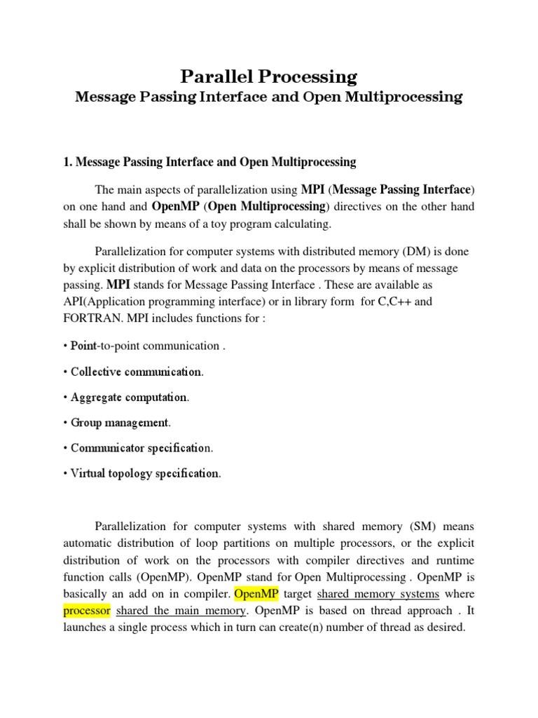 An Overview Of Parallel Processing Techniques Message Passing Interface Open Multiprocessing