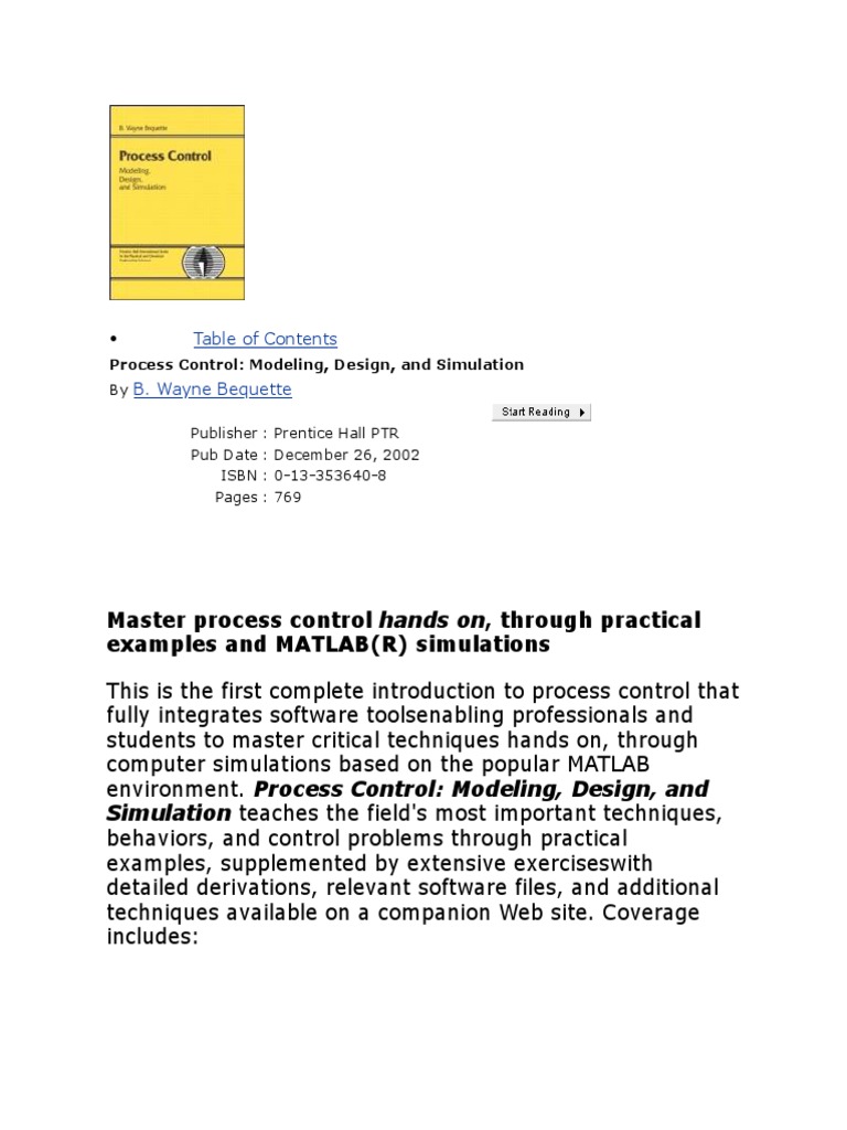 B. Wayne Bequette - Process Control - Modeling, Design and Simulation - Prentice Hall (2003 ...