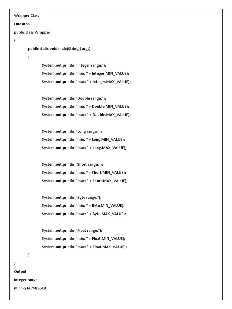 Wrapper Class | PDF | Integer (Computer Science) | Arithmetic