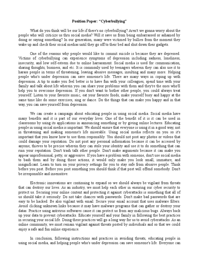 Position Paper | PDF | Cyberbullying | Human Nature