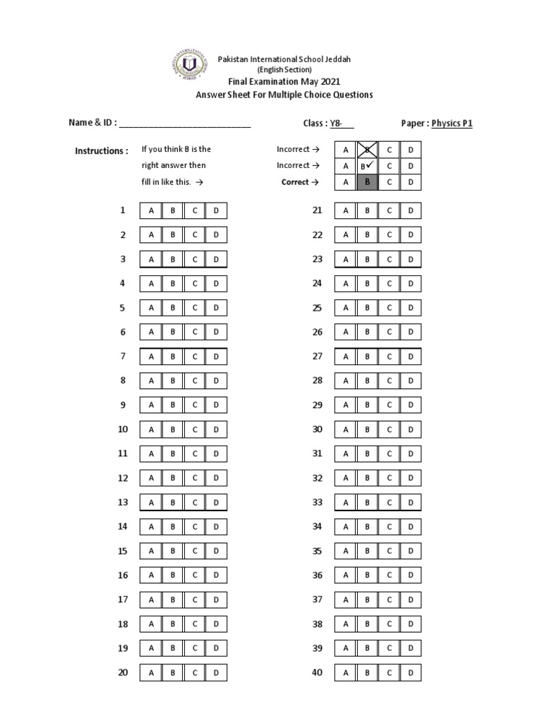 MCQs Answer Sheet | PDF | Multiple Choice | Psychology