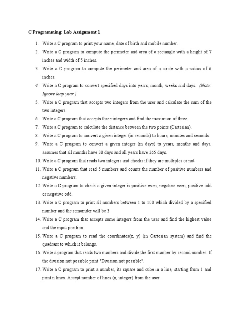 C Programming: Lab Assignment 1 | PDF | Numbers | Area