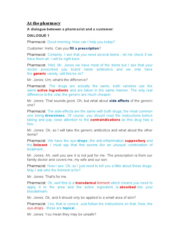 At The Pharmacy: A Dialogue Between A Pharmacist and A Customer ...