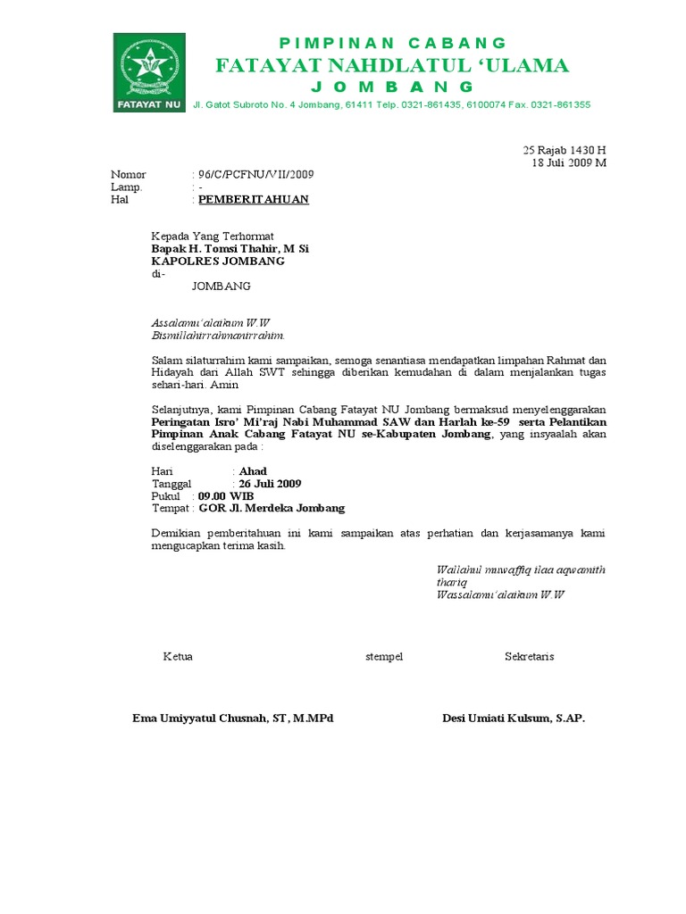 Contoh Surat Pemberitahuan | PDF