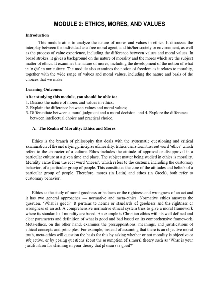 Ethics - Module 2 | PDF | Morality | Free Will