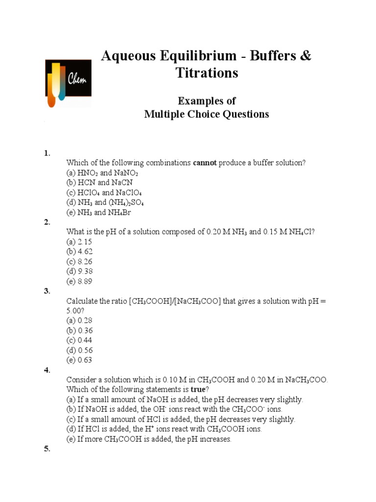 Aqueous Equilibrium and Buffers Titration | PDF | Electrochemistry | Redox