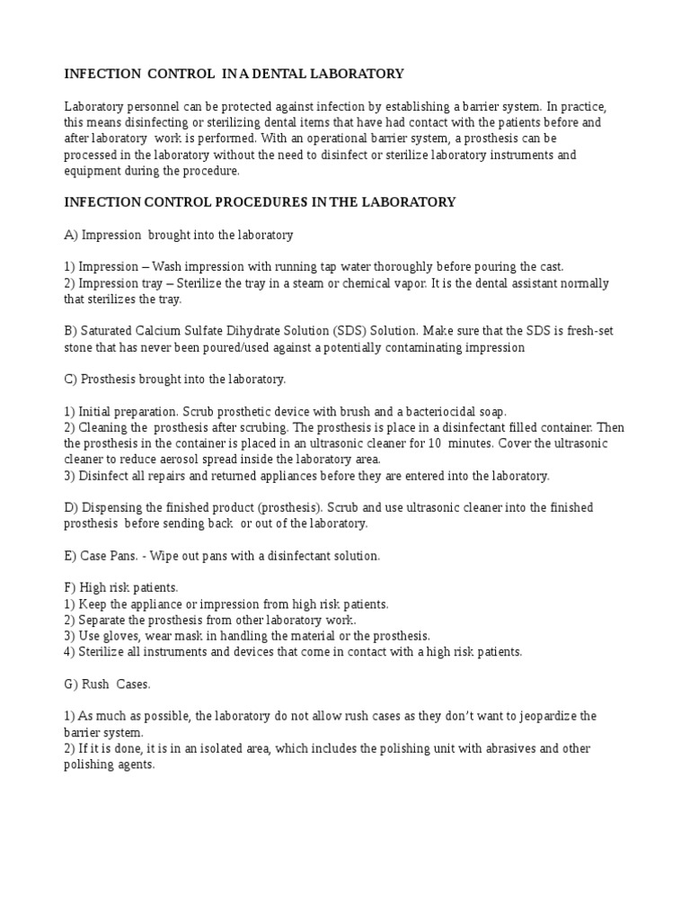 Dental Lab Infection Control Procedures | PDF | Sterilization ...