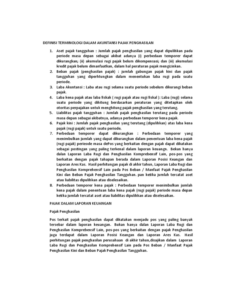 Terminologi Pajak Penghasilan Akuntansi | PDF