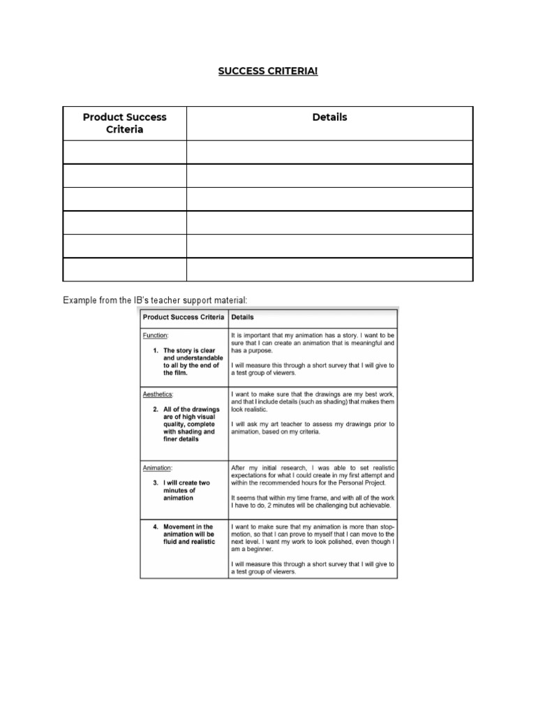 Success Criteria Checklist Template-1 | PDF