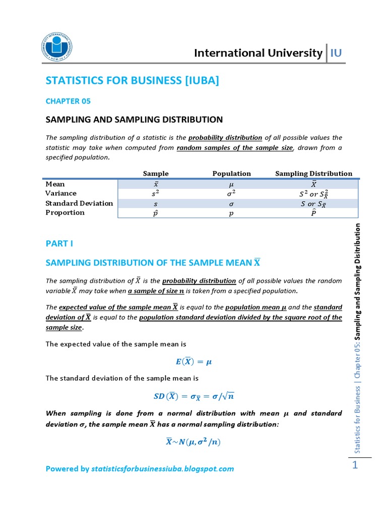 Chapter 05 - Sampling and Sampling Distribution | PDF | Mean | Standard Deviation