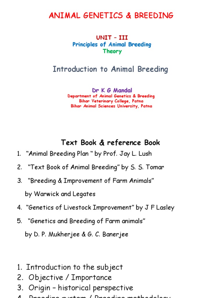 Introduction To Animal Breeding | PDF | Selective Breeding | Inbreeding