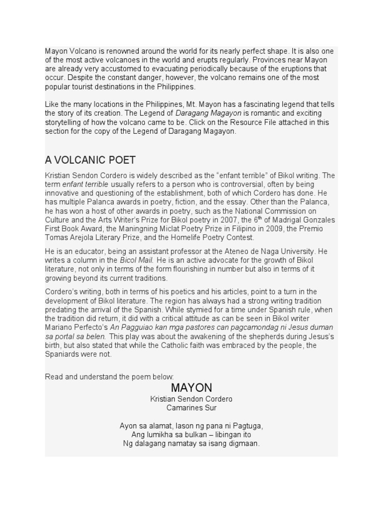 Mayon Volcano Poem | PDF | Poetry