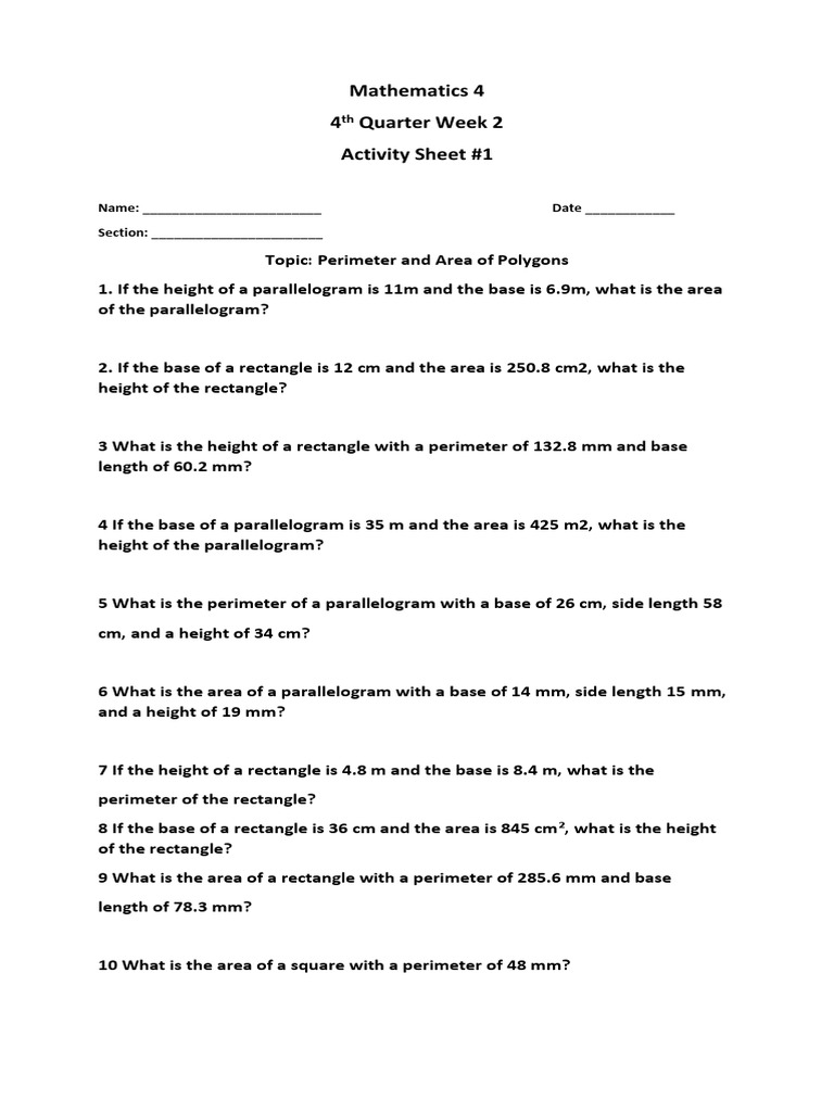 Perimeter and Area of Polygons | PDF | Teaching Methods & Materials