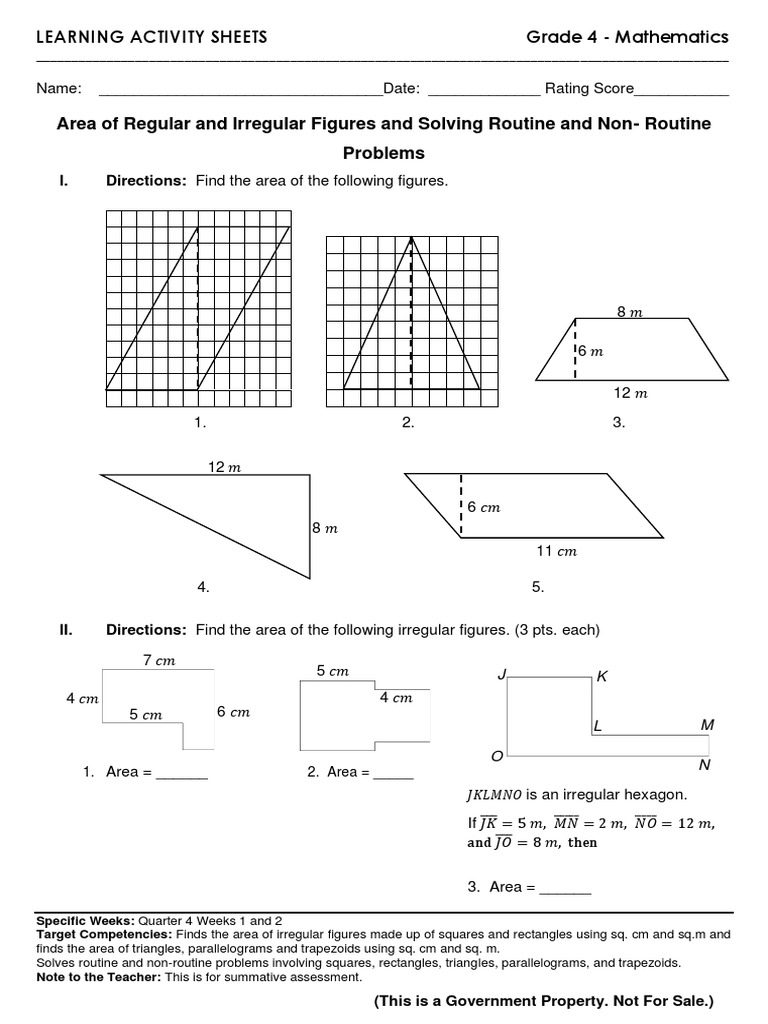 Learning Activity Sheets Grade 4 - Mathematics: I. Directions: Find The ...