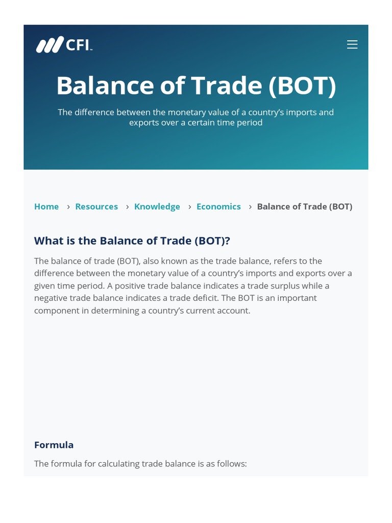 Balance of Trade - Definition, Formula, and Example | PDF | Balance Of ...