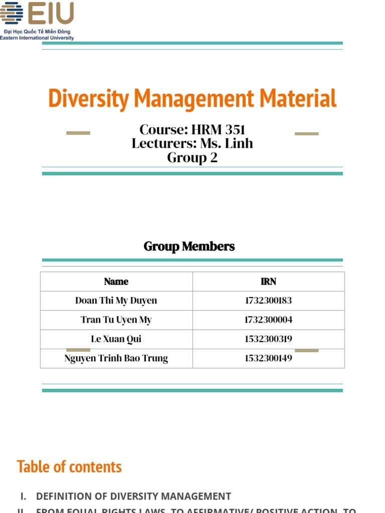 HRM 351: Diversity Management | PDF | Multiculturalism | Human Resource ...