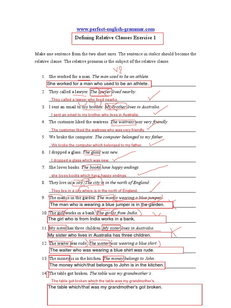 Proved Worksheet of Defining Relative - Clauses Writing - Exercise ...