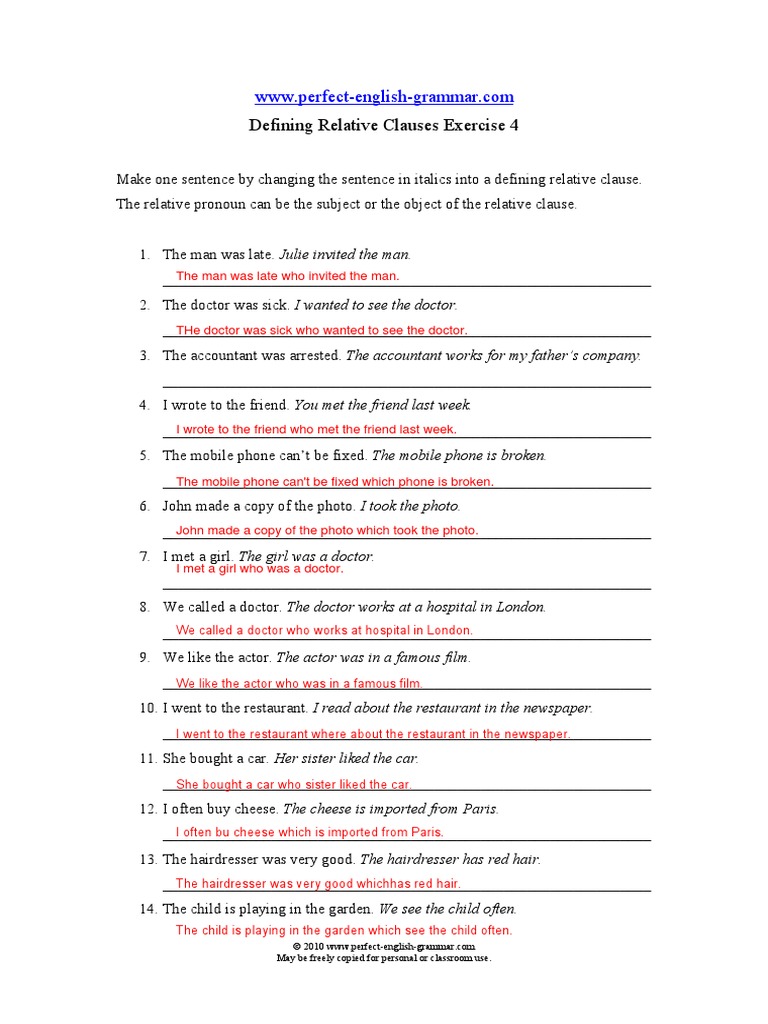 Finish-Worksheet of Defining Relative - Clauses - Exercise - 4 ...