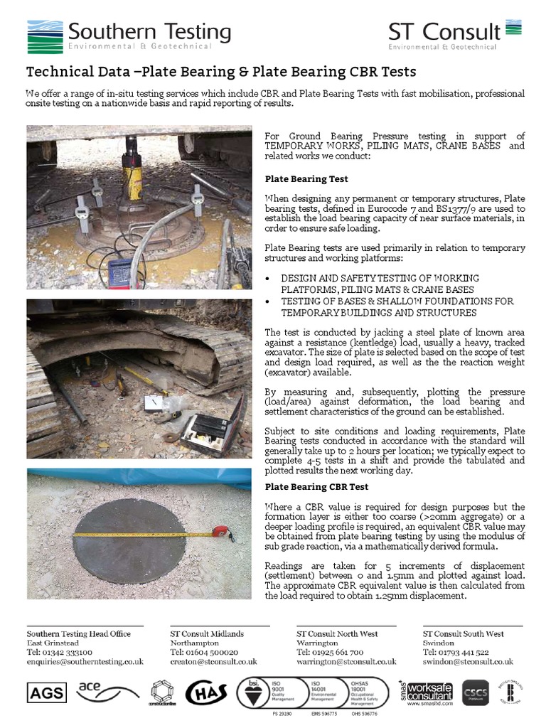 Technical Data - Plate Bearing & Plate Bearing CBR Tests | PDF | Deep ...