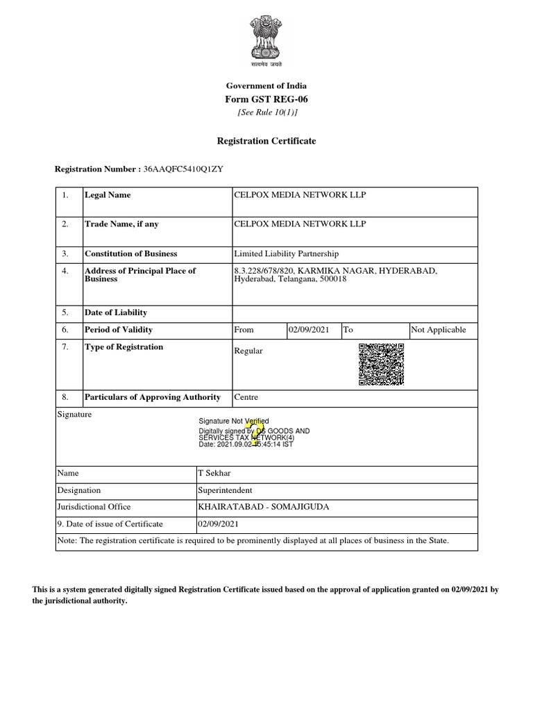 GST Registration Certificate | PDF | Business | Limited Liability ...