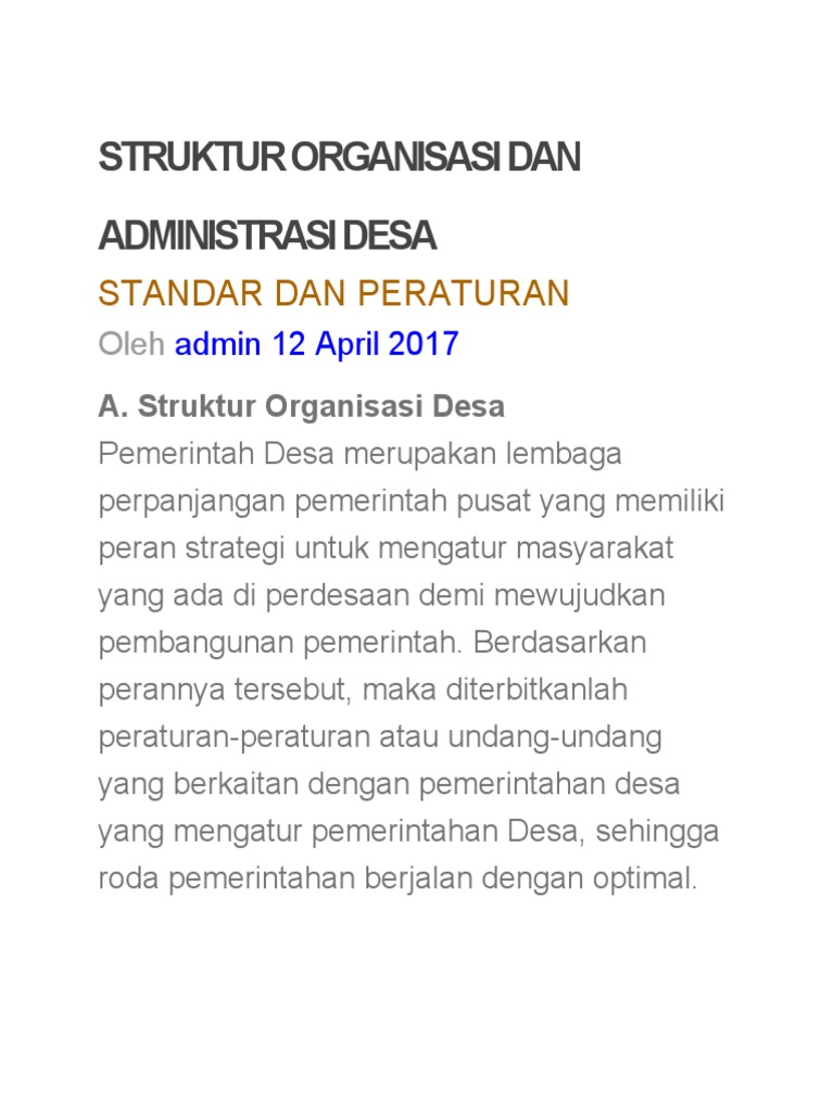 Struktur Organisasi dan Administrasi Pemerintahan Desa | PDF