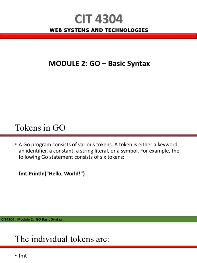 MODULE 2: GO - Basic Syntax: Web Systems and Technologies | PDF | Data Type | Integer (Computer ...