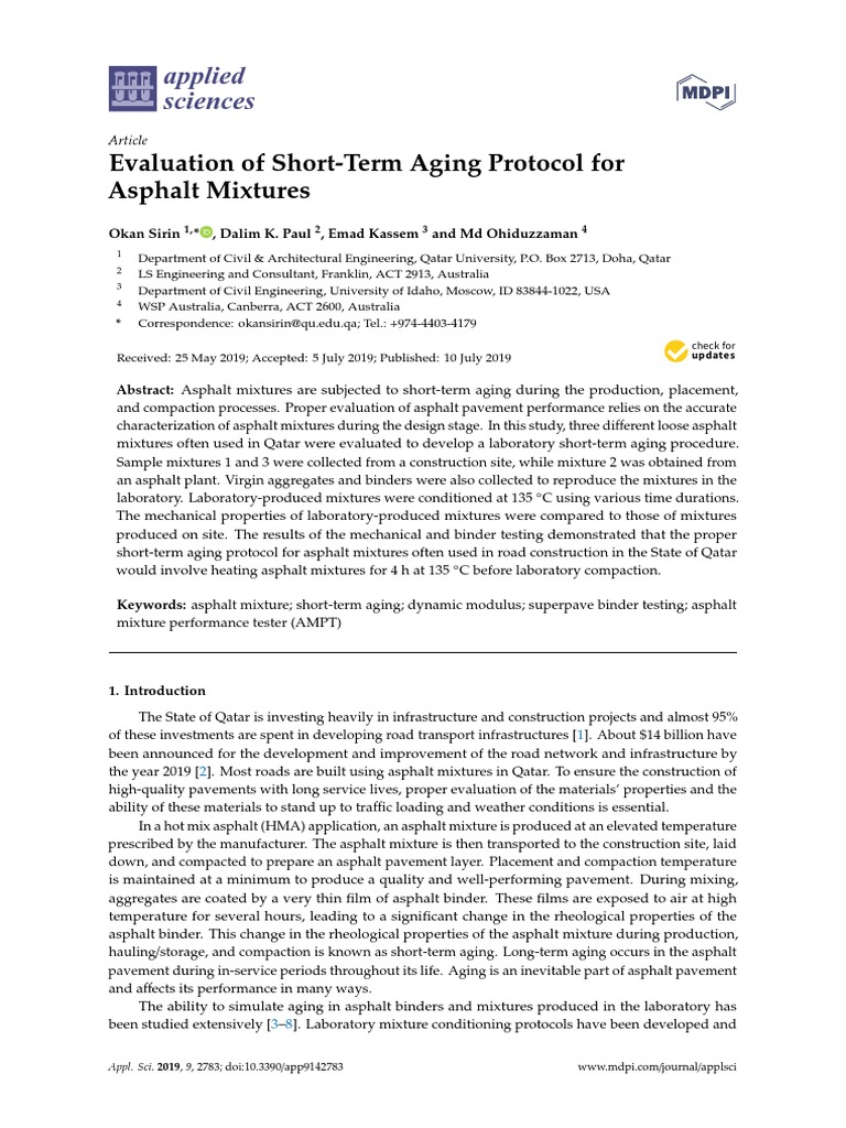 Aging of Asphalt Short Term | PDF | Materials | Applied And ...