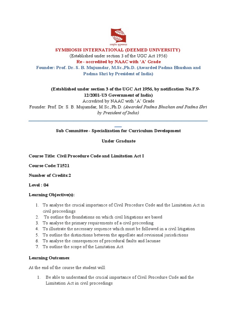 5.civil Procedure Code and Limitation Act I | PDF | Lawsuit | Discovery (Law)