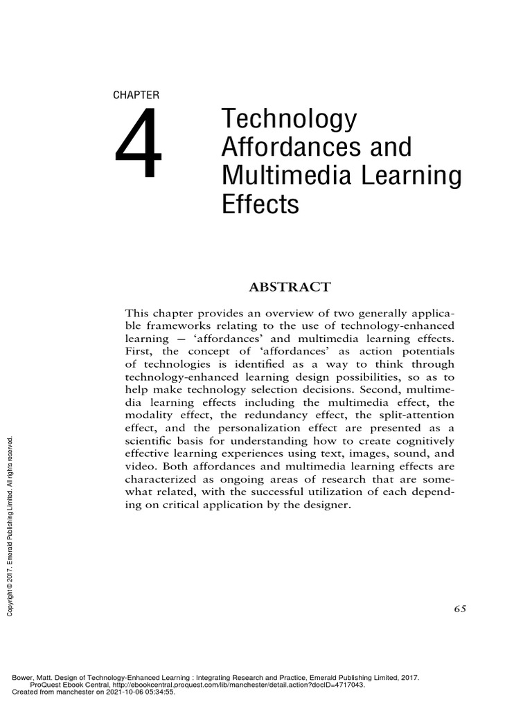 Design of Technology-Enhanced Learning Integrating... - (Chapter 4 Technology Affordances and ...