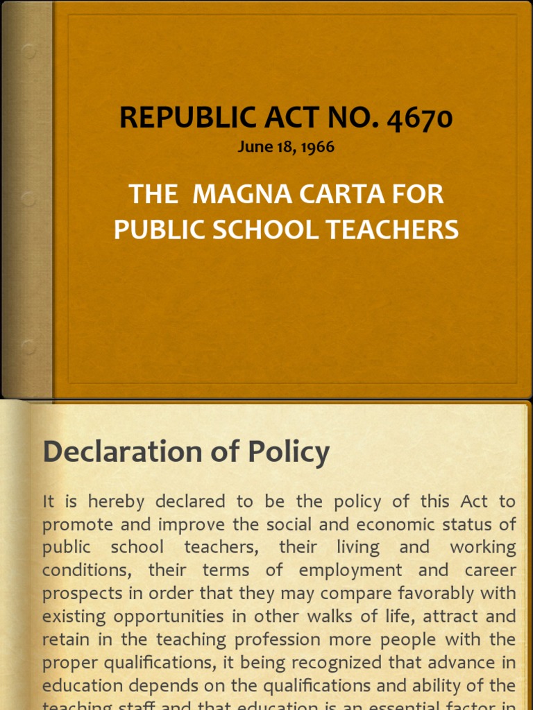Republic Act No. 4670: The Magna Carta For Public School Teachers | PDF | Bachelor's Degree ...