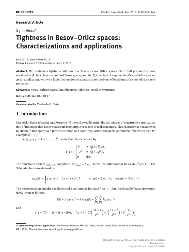 (Random Operators and Stochastic Equations) Tightness in BesovOrlicz Spaces Characterizations ...
