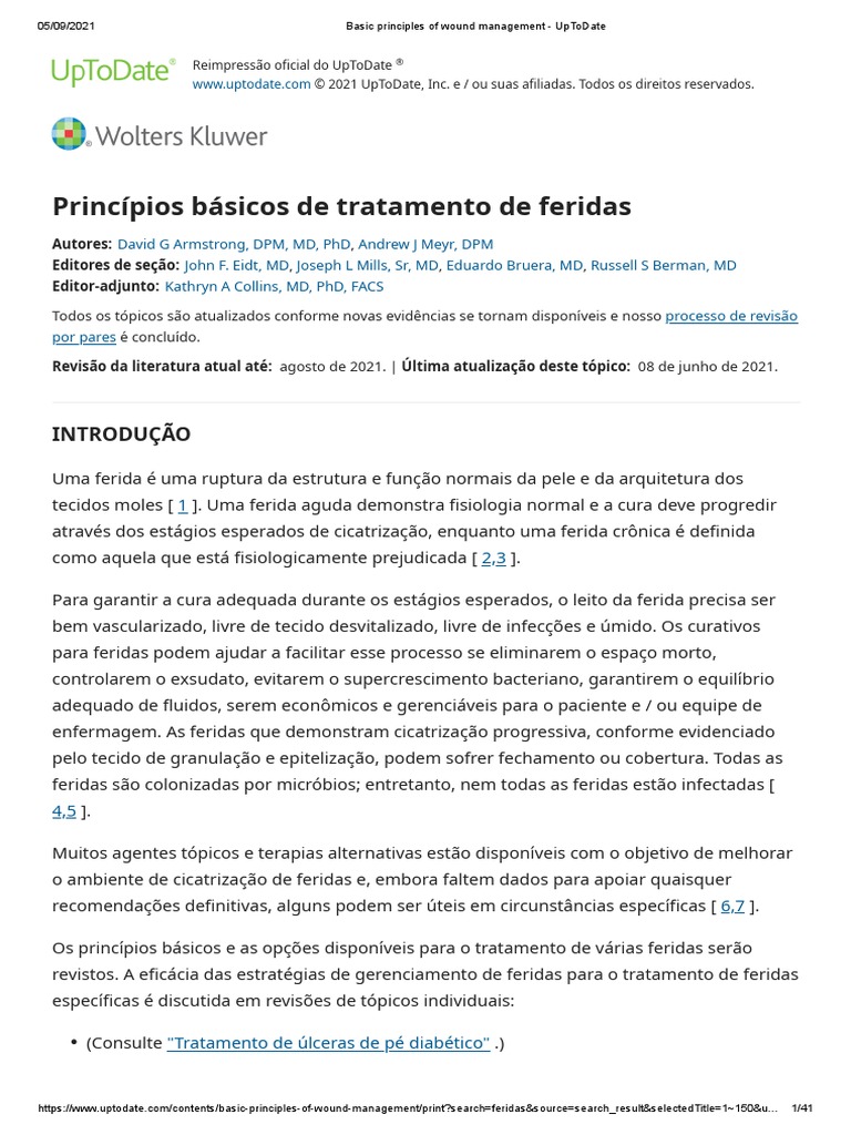 Basic Principles of Wound Management - UpToDate | PDF | Irrigação | Sepse