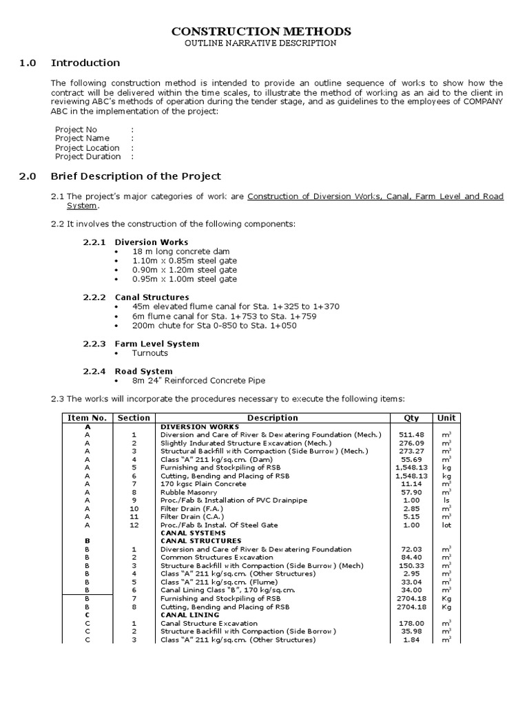 Construction Method (Outline Narrative Description) | PDF | Concrete ...