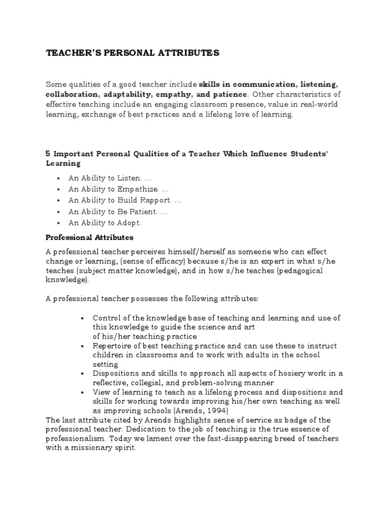 Teacher Attributes | PDF | Teachers | Learning