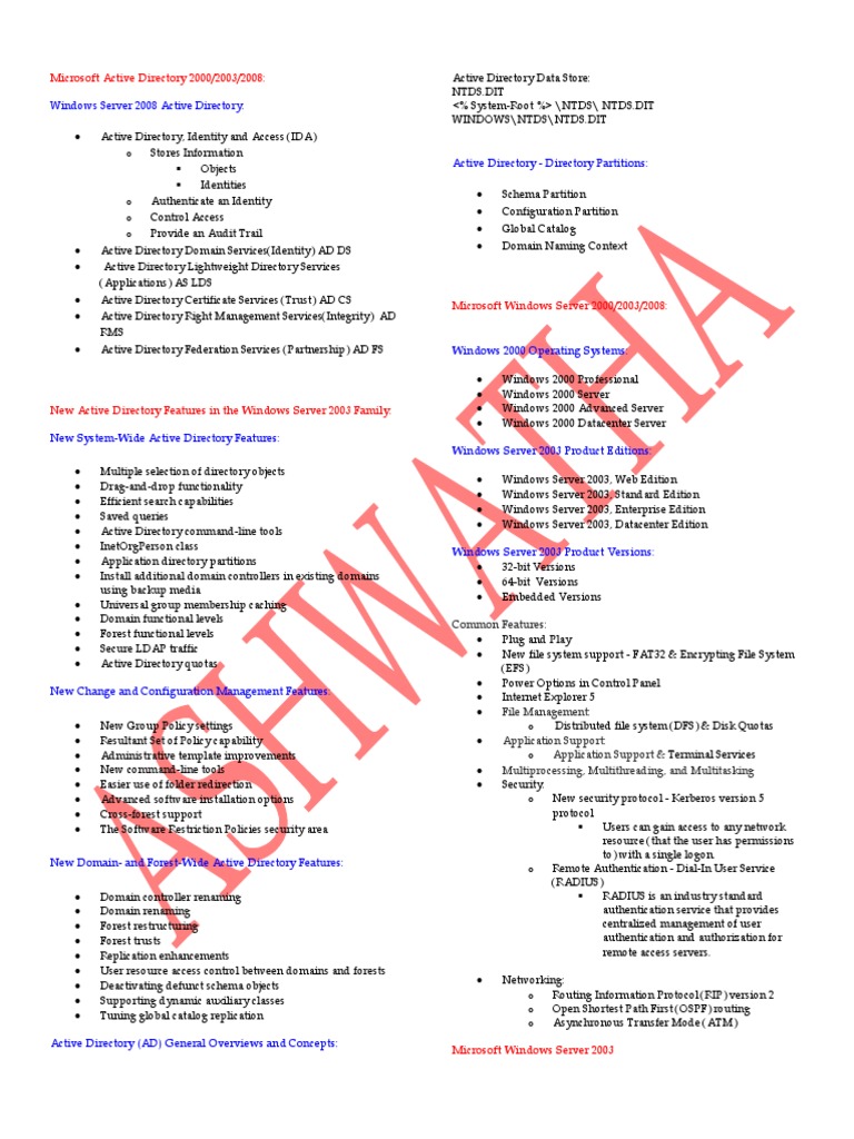 Microsoft Windows Server 2000 2003 2008 | PDF | Active Directory | Windows 2000