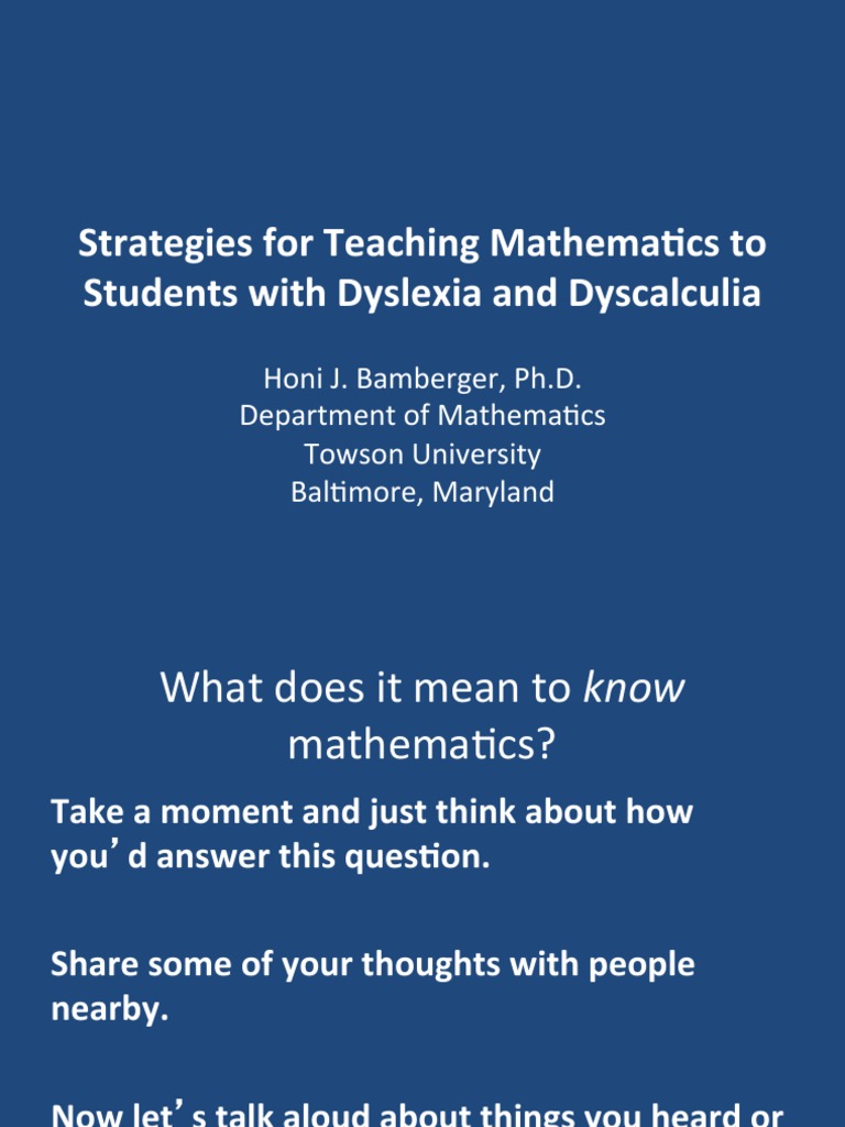 Strategies For Teaching Mathema2cs To Students With Dyslexia and ...