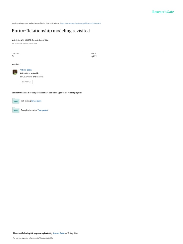 Entity-Relationship Modeling Revisited | PDF | Databases | Conceptual Model