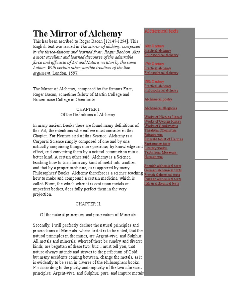 The Mirror of Alchemy Roger Bacon | PDF | Alchemy