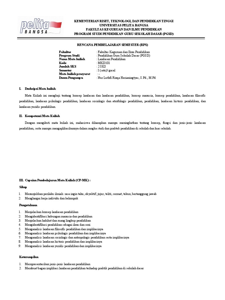 RPS Landasan Pendidikan | PDF | Sains & Matematika