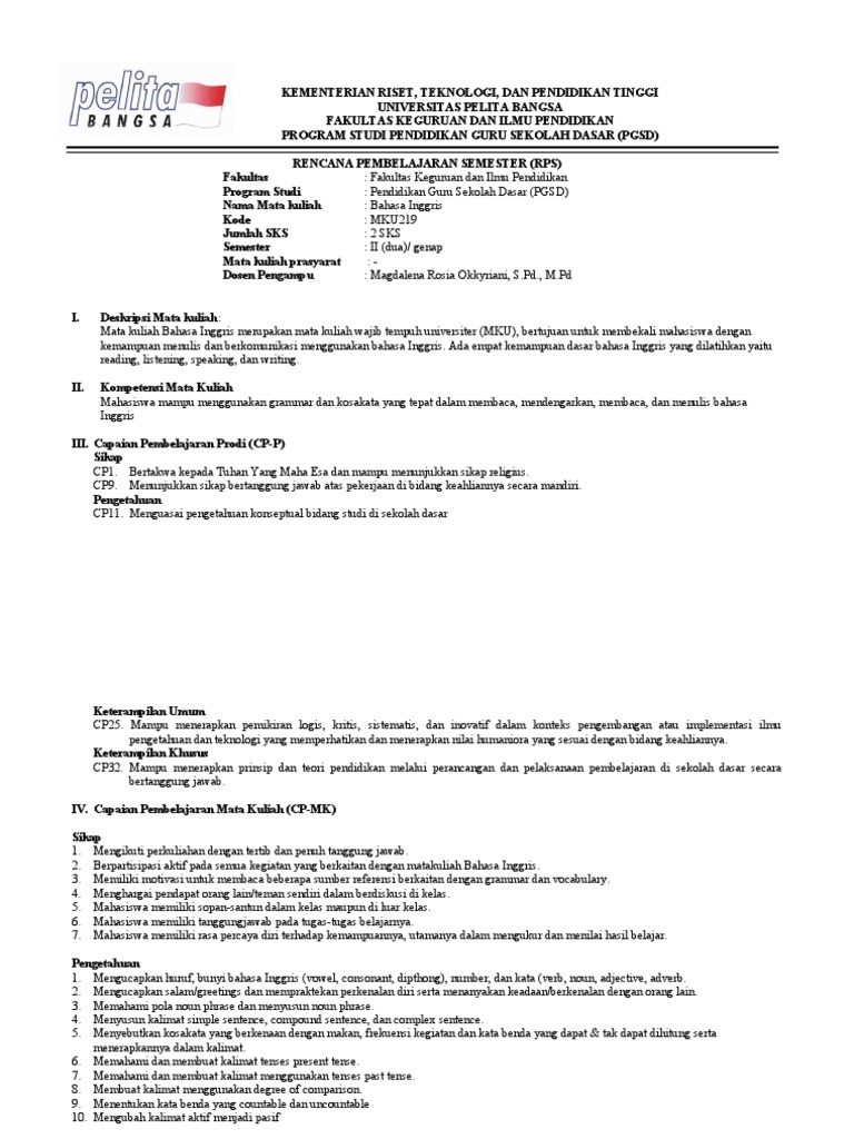 RPS Bahasa Inggris | PDF