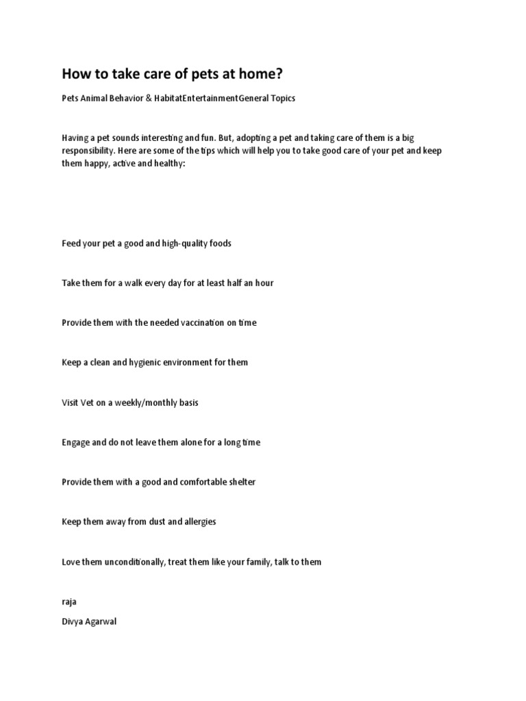 How To Take Care of Pets at Home | PDF