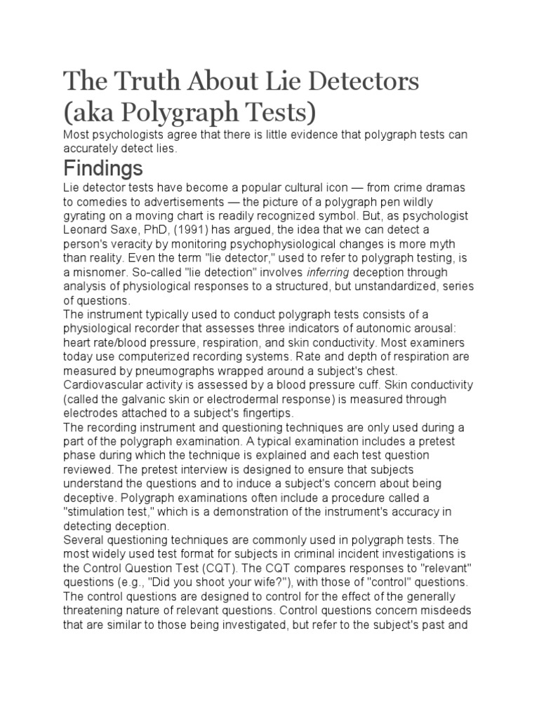 The Truth About Lie Detectors | PDF | Polygraph | Cognition