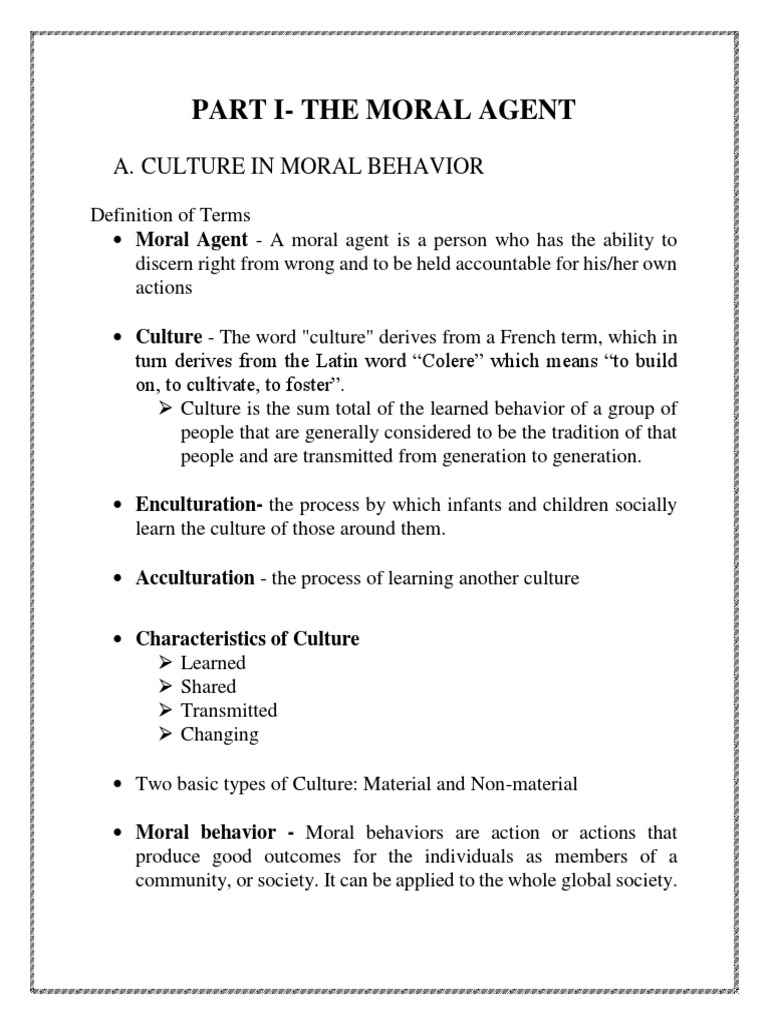 The Moral Agent Definition of Terms by Group 1 | PDF | Virtue | Morality